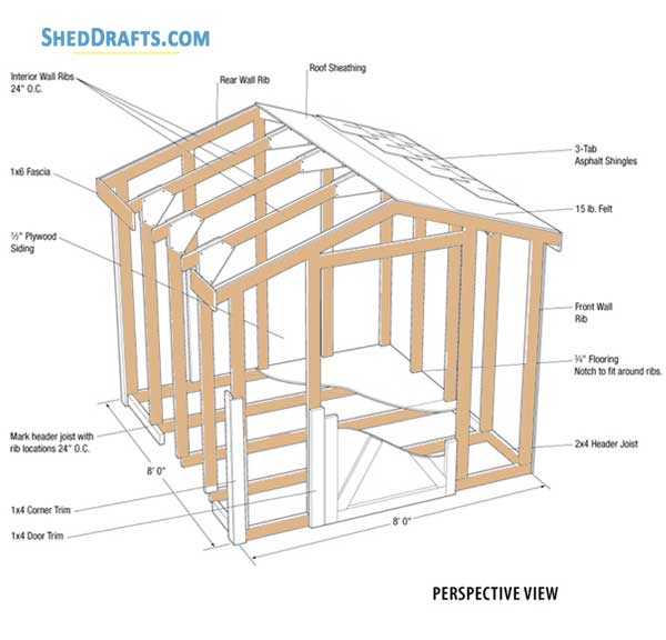 8x8 DIY Gable Rib Style Storage Shed Design Plans
